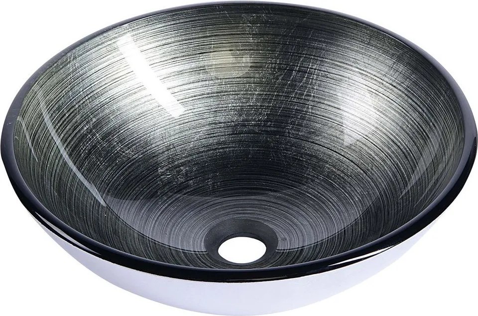 Sapho Sapho, DAMAR skleněné umyvadlo na desku Ø 42 cm, tmavě šedá/stříbrná, 2501-20