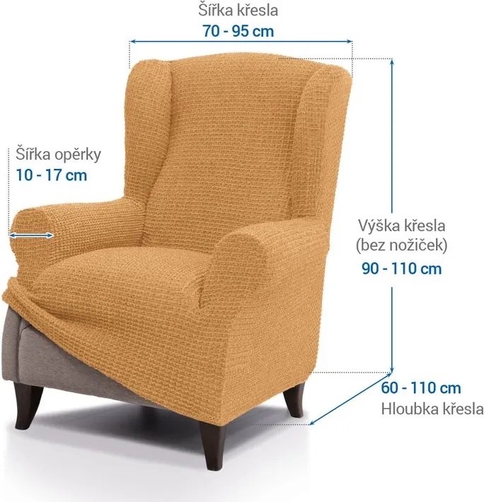 Super strečové potahy RUBINIA zlatá křeslo ušák (š. 70 - 95 cm)