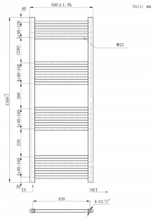 Gamma Erga Basic, topné těleso 1300x500 mm, 514 W, černá, ERG-LAV-BASIC-13050-BK