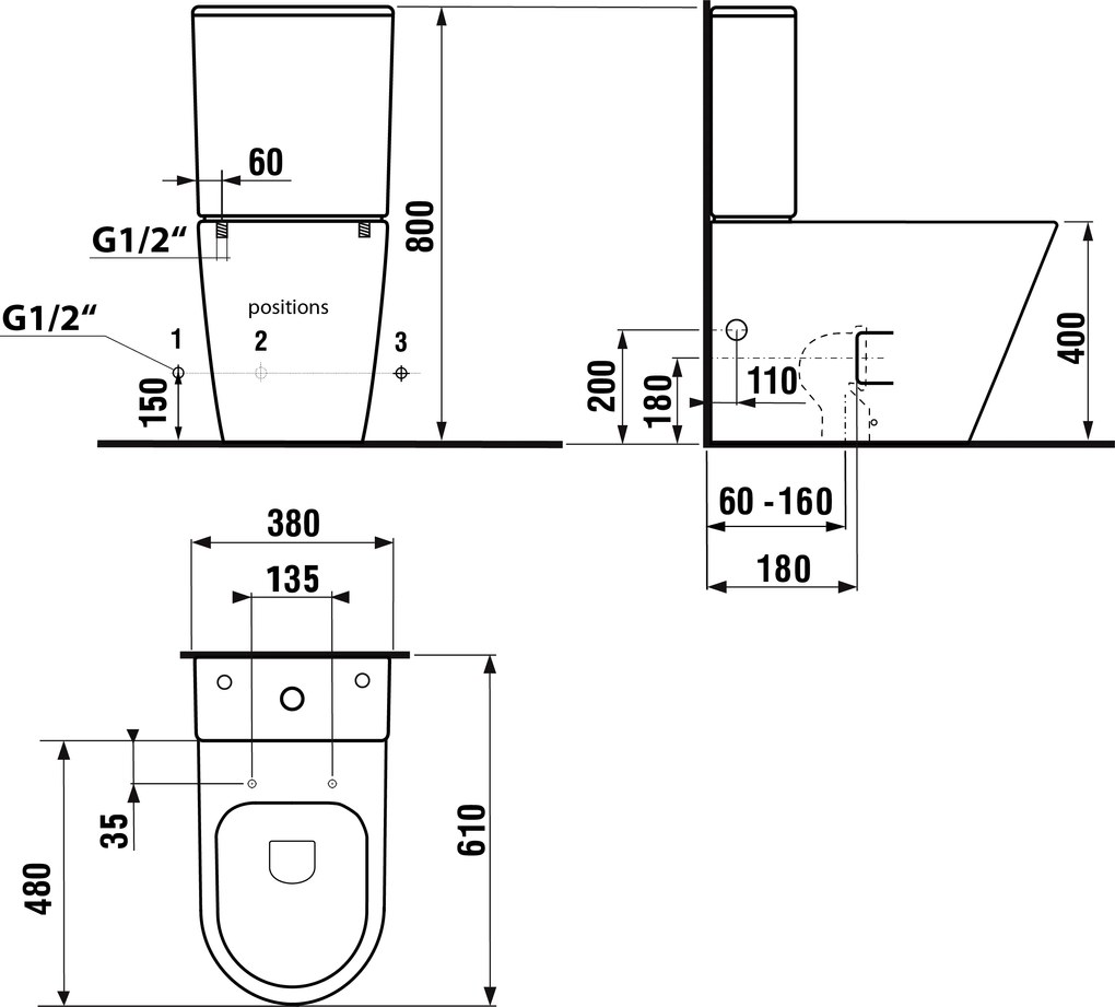 Sapho, PACO RIMLESS WC kombi mísa s nádržkou včetně splachovací soupravy, spodní/zadní, PC1012WR