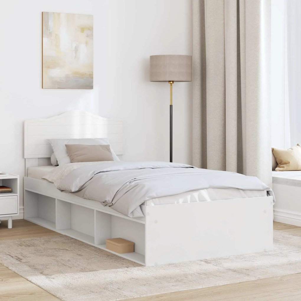 Rám postele s čelo Bílá 100 x 200 cm Masivní borové dřevo 3412934
