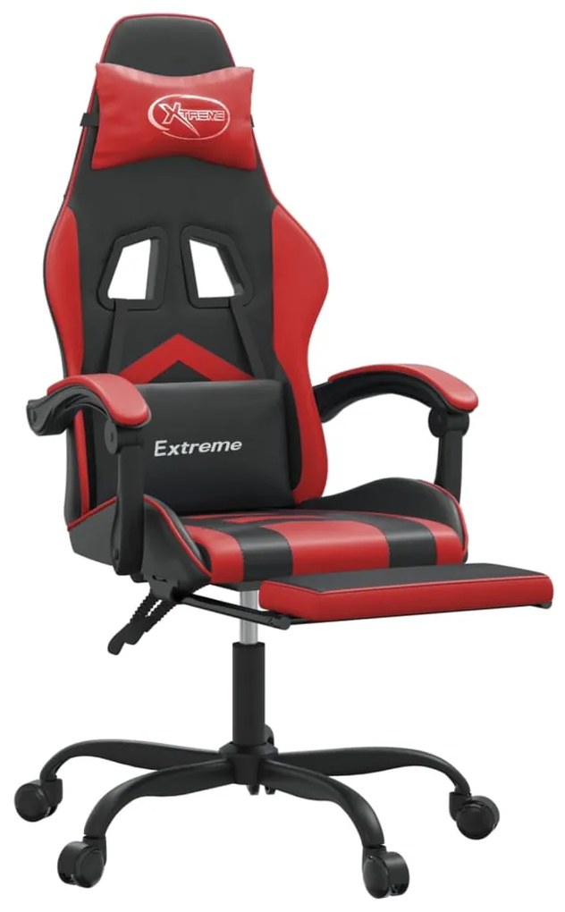 Otočná herní židle s podnožkou černá a červená umělá kůže,  349604