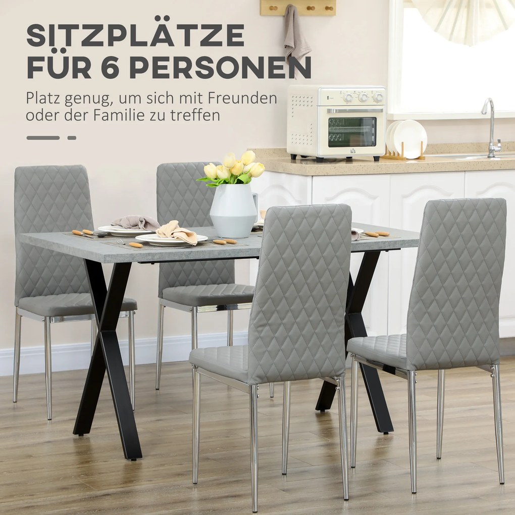 Jídelní stůl HOMCOM pro 6 osob ve vzhledu kamene s ocelovými nohami, šedý 140x80x76cm, moderní a stabilní pro jídelní kout | Aosom.de