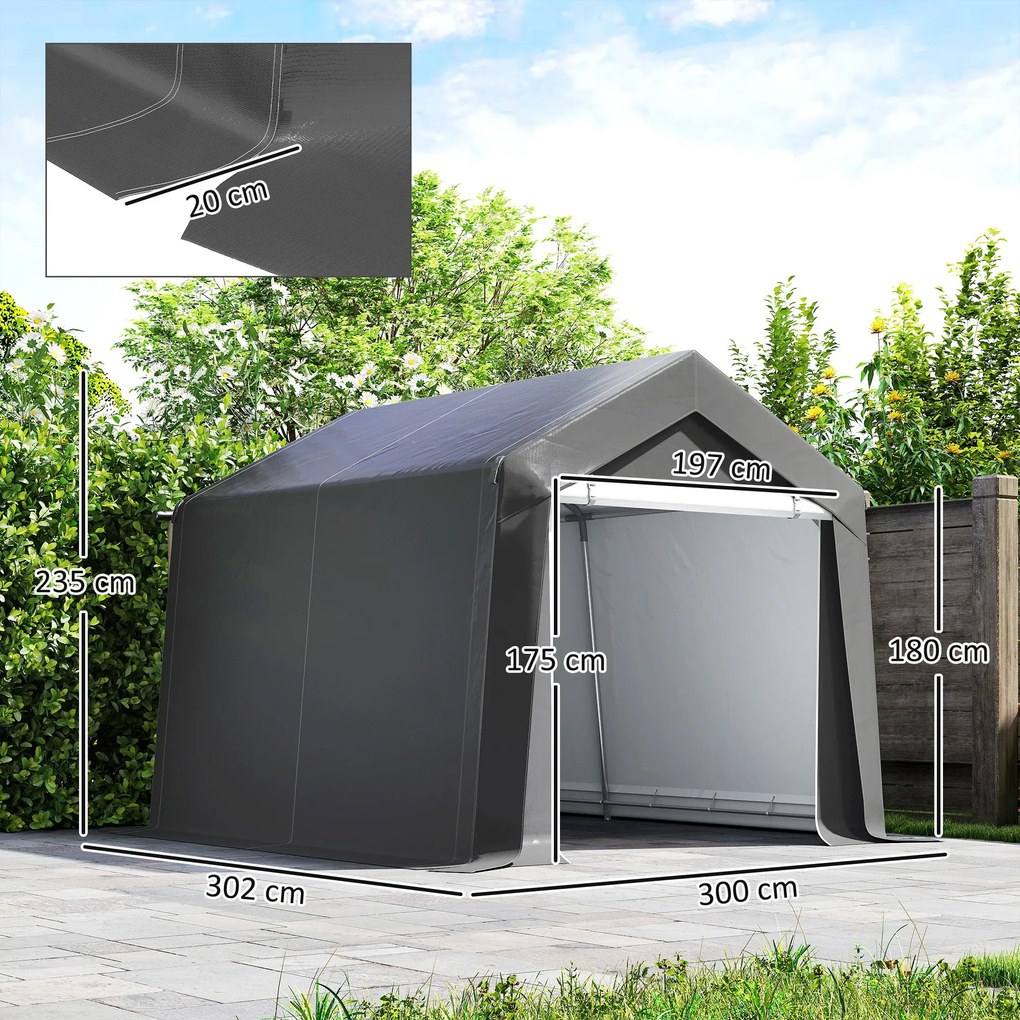 Zahradní kůlna Outsunny, skladovací stan, 3 x 3 m, voděodolná a odolná proti UV záření, pozinkovaná ocelová konstrukce a velké dveře, kryt pro kola d…