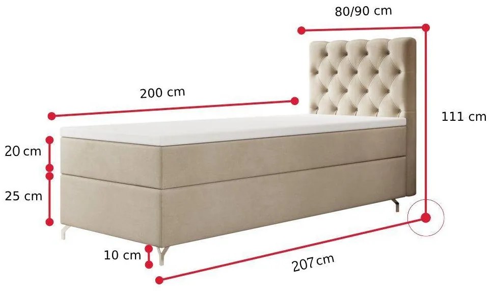 Expedo Čalouněná postel boxspring FESTER, 90x200, Monolith 59, levá