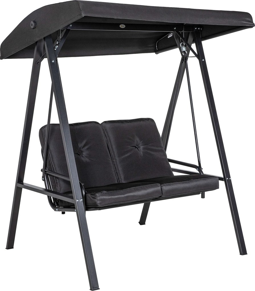 Outsunny Hollywoodské houpací křeslo pro 2 osoby s nastavitelnou slunečník a polštáři, nosnost až 220 kg, pro zahradu, balkon, černá, 145 x 116 x 172