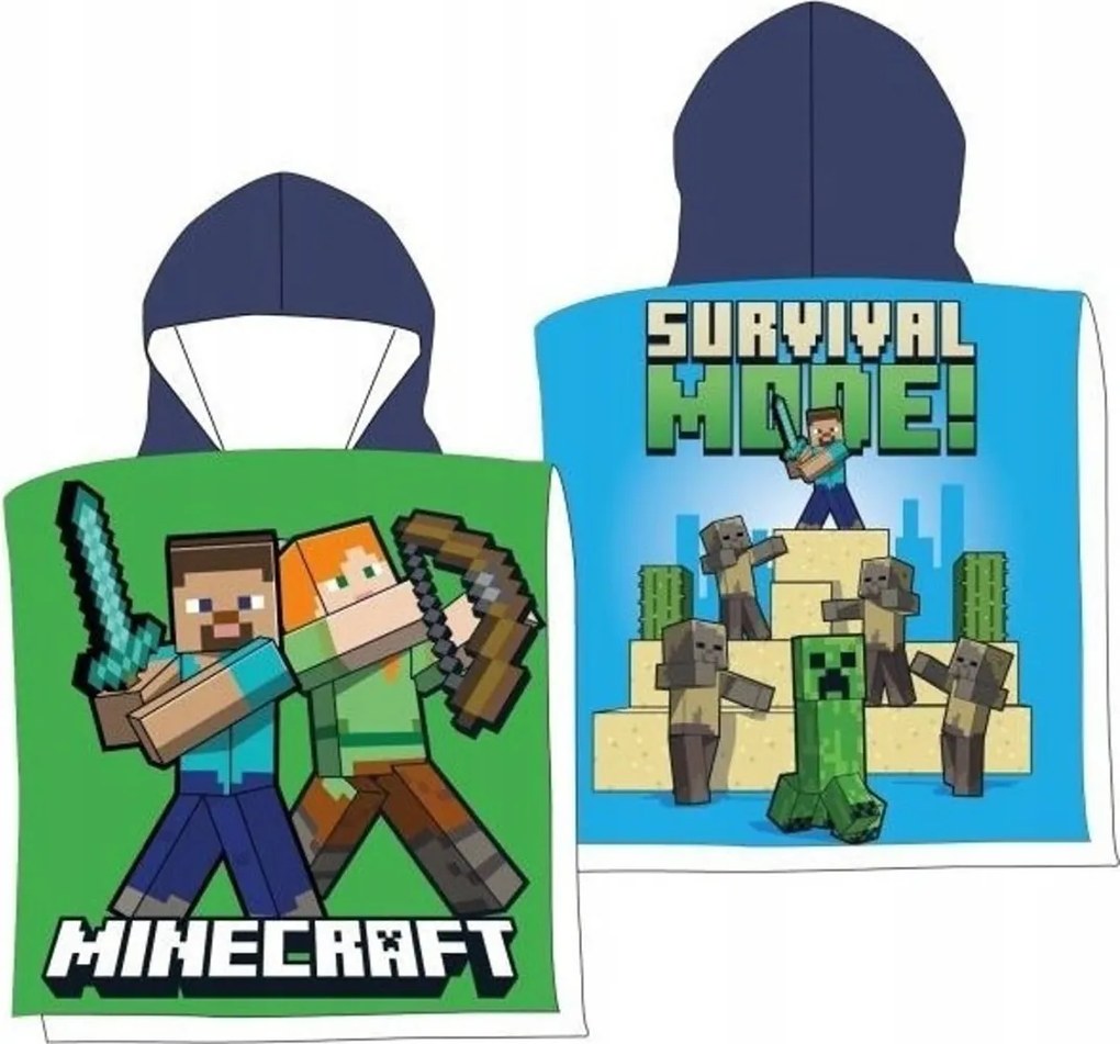 Dětské plážové pončo z mikrovlákna Minecraft - Alex a Steve