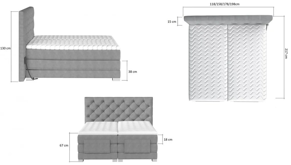 postel boxspring CLOVER  s elektr.polohováním - Dora 63/160x200cm