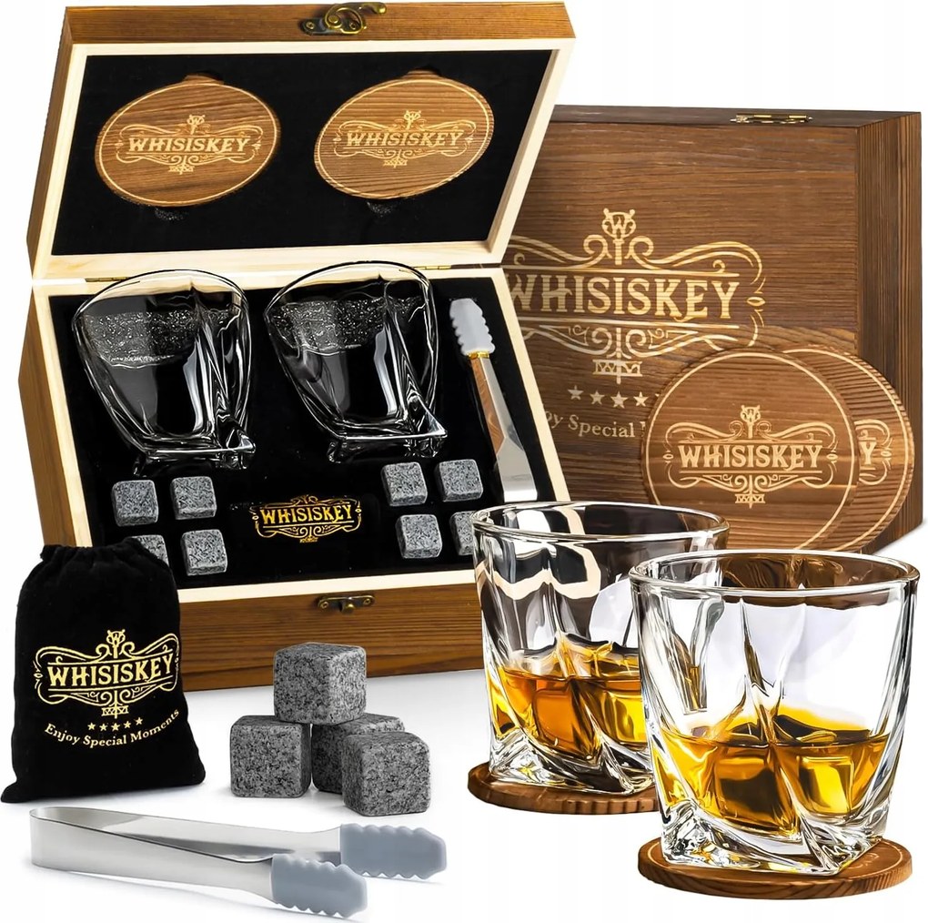 Sada na whisky set jako dárek sklenice kostky dřevěné balení