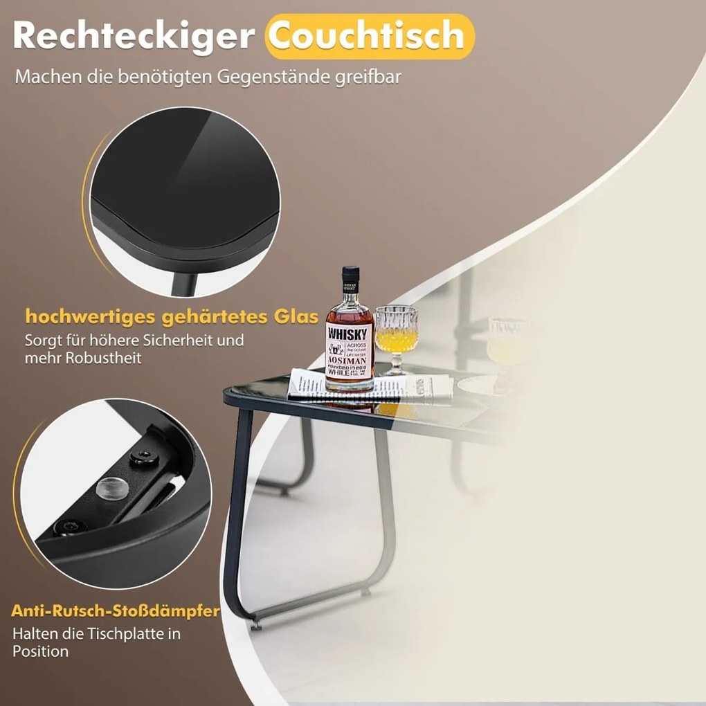 Costway 4 TLG. Terrassenmöbel-Set mit Kaffeetisch aus Gehärtetem Glas Sitzgruppe