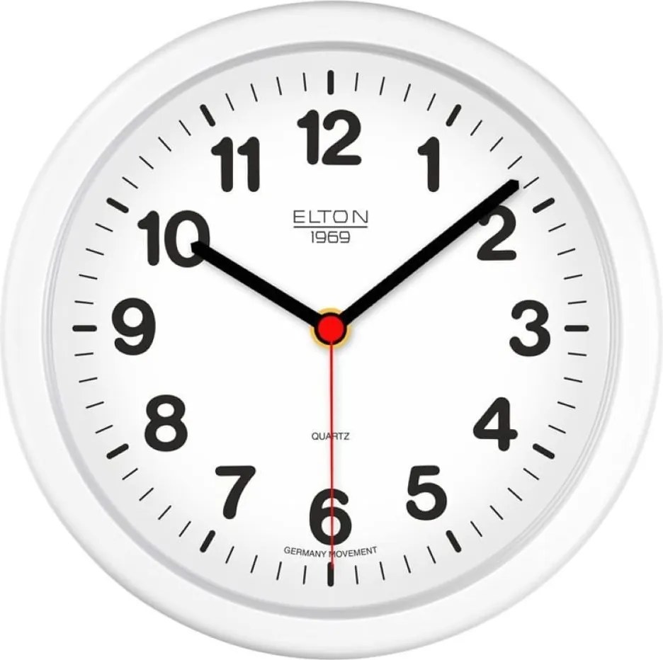 ELTON Kulaté plastové nástěnné hodiny české výroby Elton Malor – bílé E21.4749.00.163005