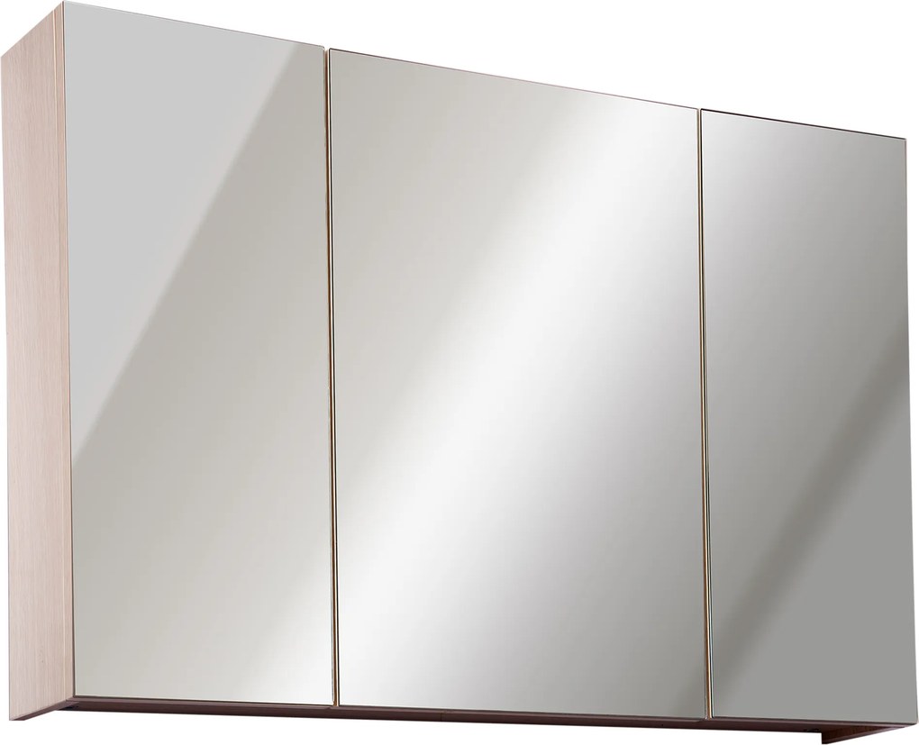 Koupelnová skříňka s zrcadlem kleankin - moderní skříňka se zrcadlem a 3 dveřmi s nastavitelnými policemi pro koupelnu a ložnici, 90x60x13.5 cm, dub