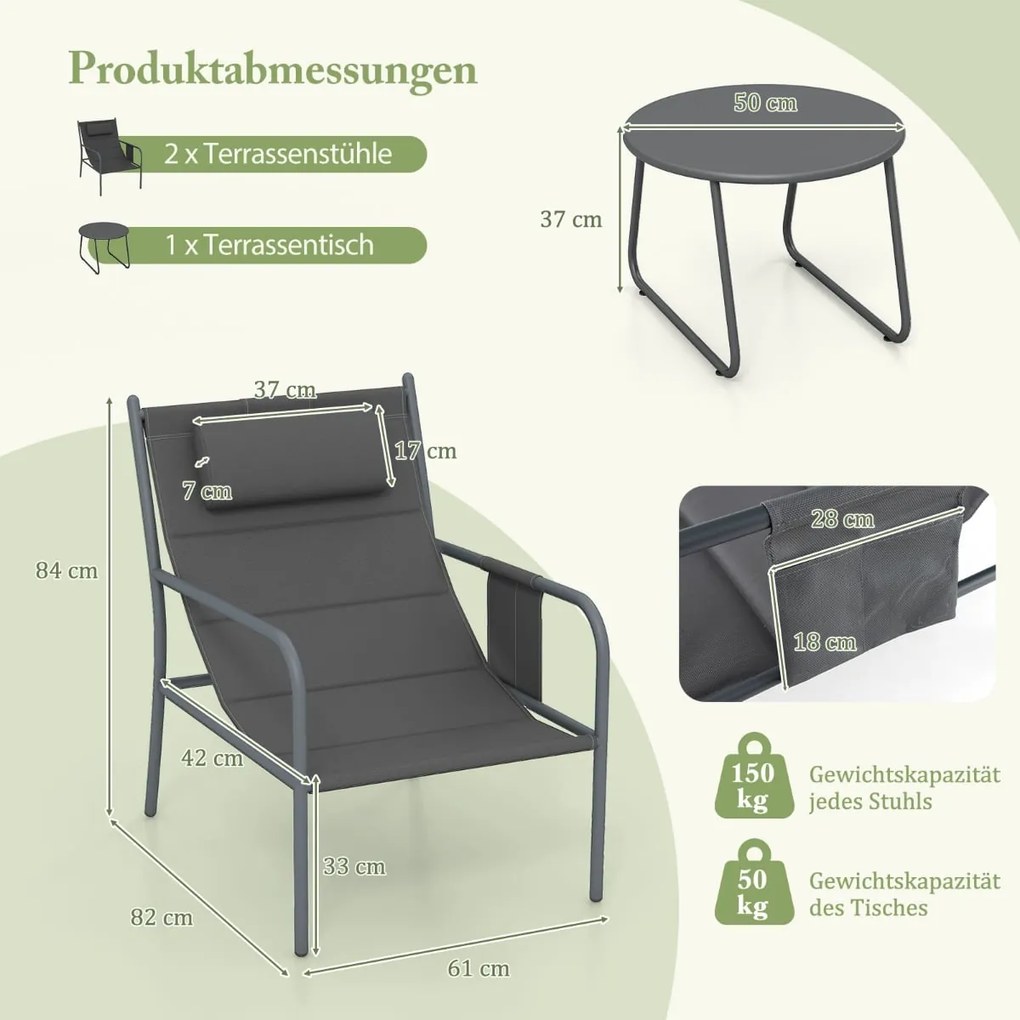 Costway Balkonový nábytek 3 kusy. Gartenmöbel Set mit 2 Stühlen a Tisch