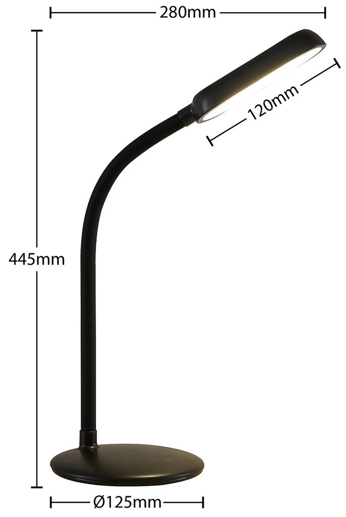 Nabíjecí stolní lampa Prios LED Opira, černá, USB, dotykový stmívač