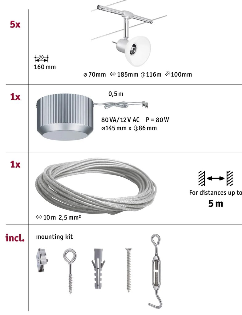Paulmann 94136 Sheela, lankový systém max 5x10W LED 12V, 500cm