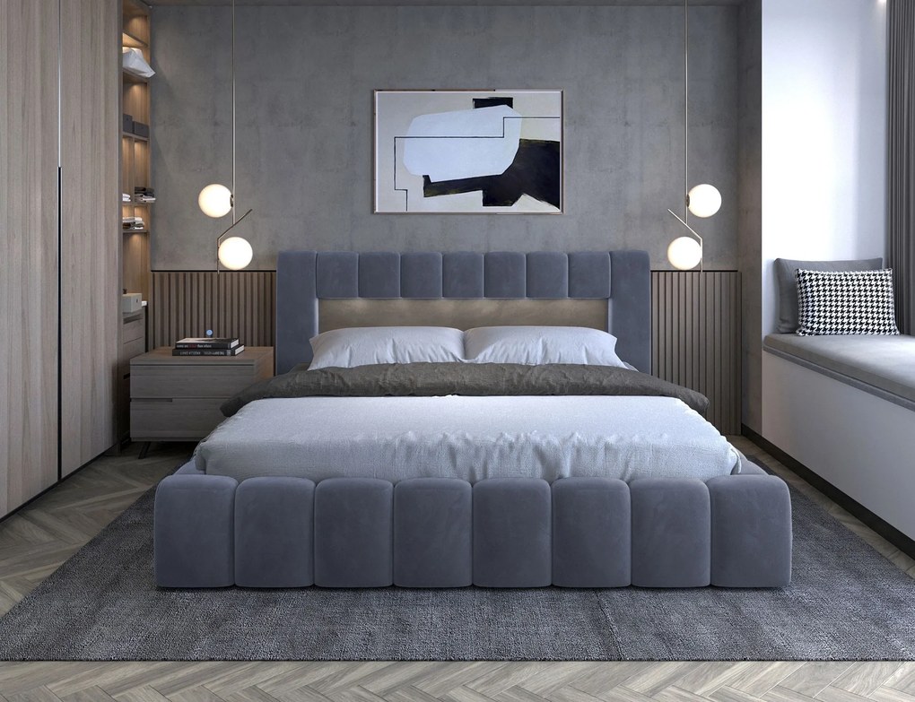 Dvoulůžková postel LAMICA I 160x200 s LED osvětlením Monolith - výběr z 4 provedení