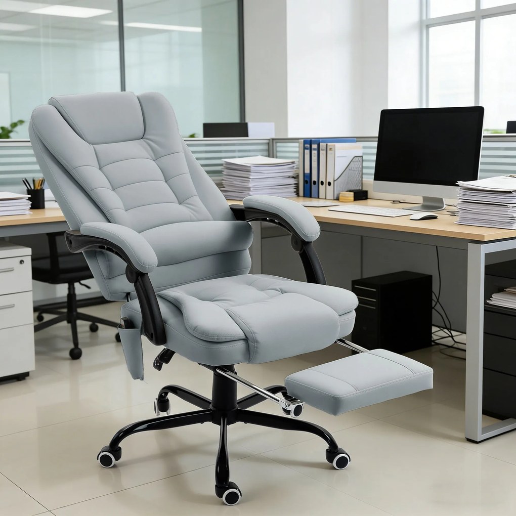 Vinsetto výkonné masážní kancelářské křeslo — ergonomické, výškově nastavitelné, polohovatelné s kabelovým ovládáním a vysouvací opěrkou nohou, otočn…