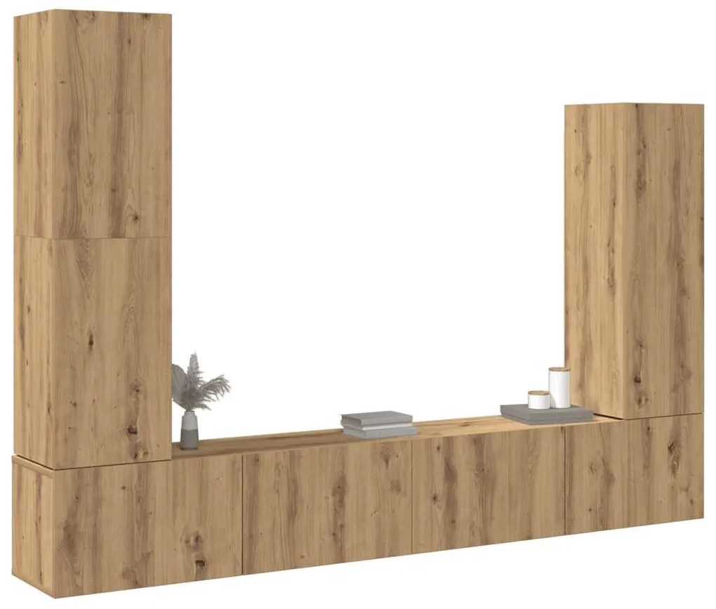Sada 4 kusů nástěnné TV skříňka dub artisan kompozitní dřevo 3329218