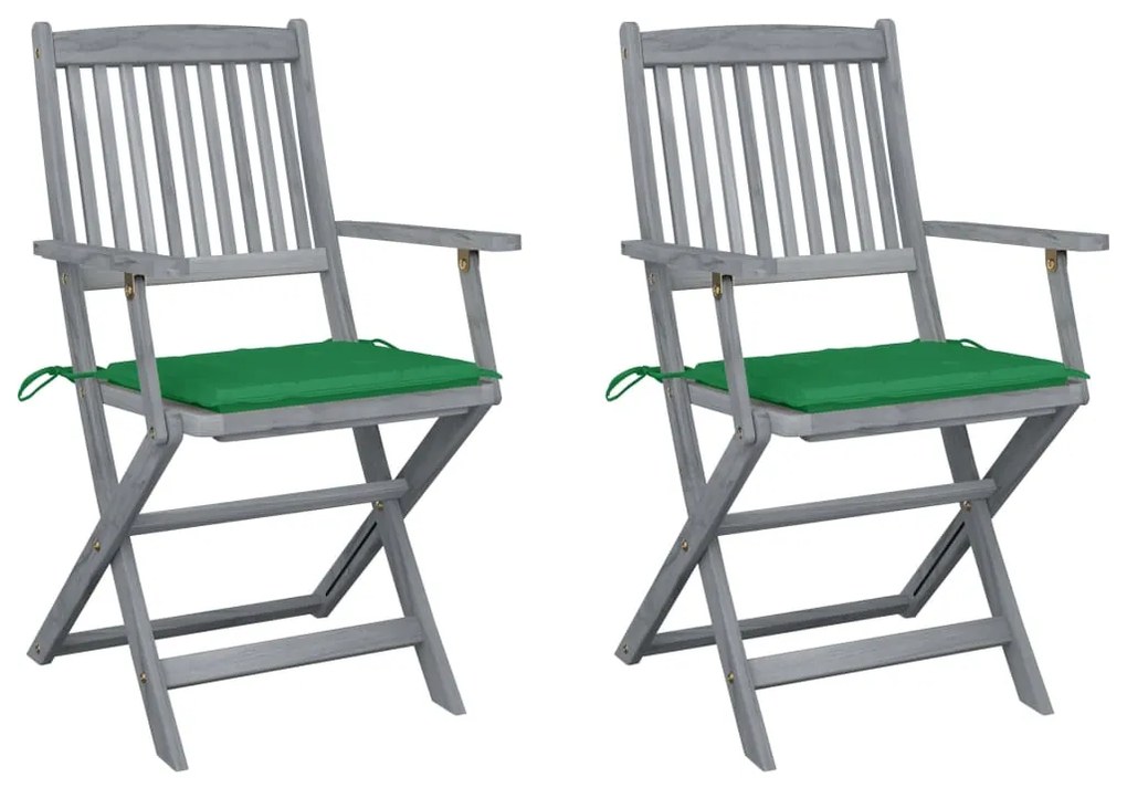 3064487 vidaXL Skládací zahradní židle s poduškami 2 ks masivní akáciové dřevo