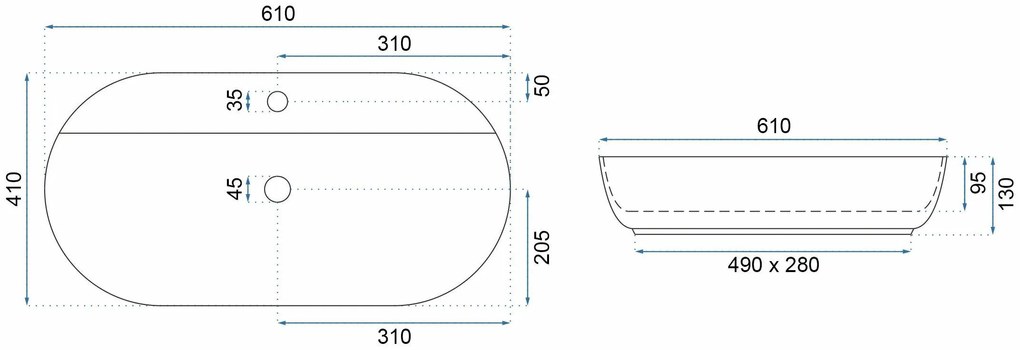 Rea Aura, umyvadlo na desku 610x410x130 mm, světle modrá, REA-U6618