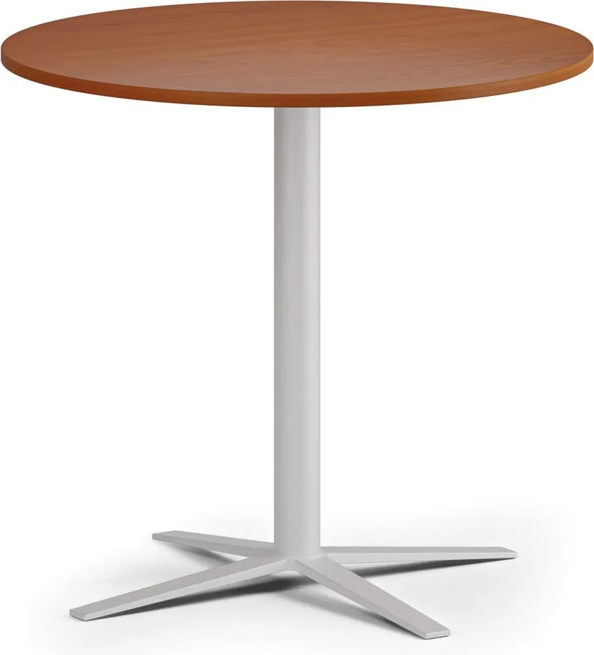 Konferenční stolek AURA, průměr 60 cm, bílá podnož, třešeň