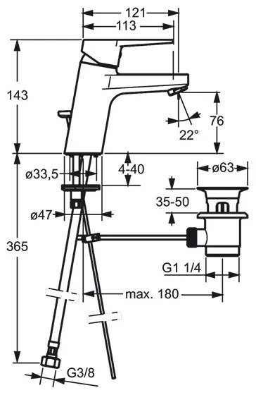 Hansa Umyvadlová stojánková páková baterie HANSATWIST s výpustí 9092283