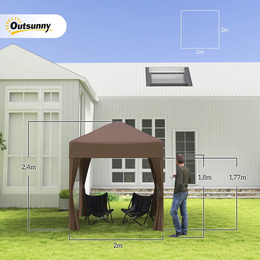 Outsunny skládací altán 2x2m se 4 bočními stěnami a okny, UV ochrana, zahradní stan včetně tašky na přenášení, robustní ocel Oxford, bílý