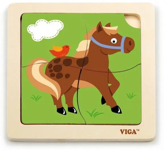 Viga Dřevěné puzzle - kůň 4 dílky