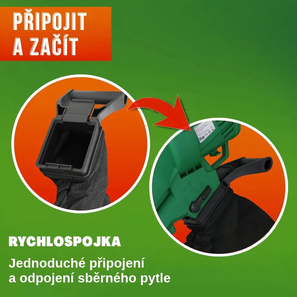 Elektrický vysavač listí WOLF, 3v1, zelená/černá Gardebruk