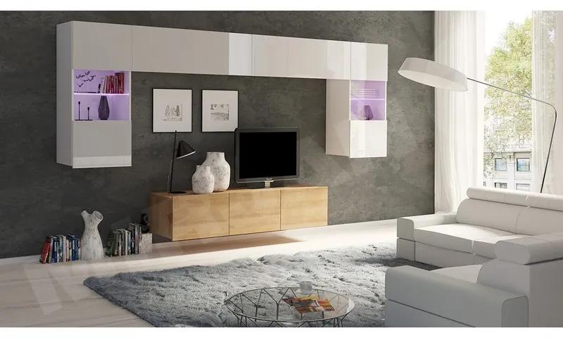 Obývací stěna Bralani II, Barva: černá + černá lesk / bílá + bílá lesk, Osvětlení: osvětlení LED - bílé