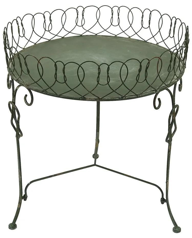 Zelený kovový stůl s ozdobným drátěným lemem na květiny Pimne - Ø 47*52 cm