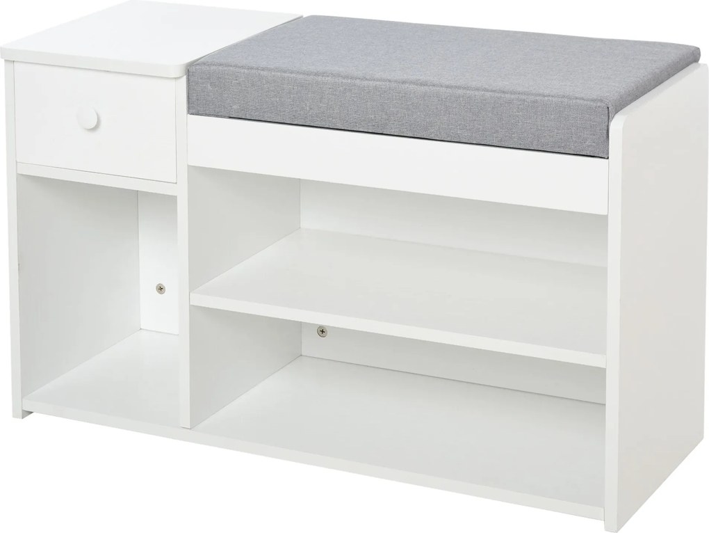 HOMCOM botník s polstrováním, šuplíkem a 3 otevřenými přihrádkami, dřevěný nábytek do chodby 81x31,5x49cm, bílý | Aosom