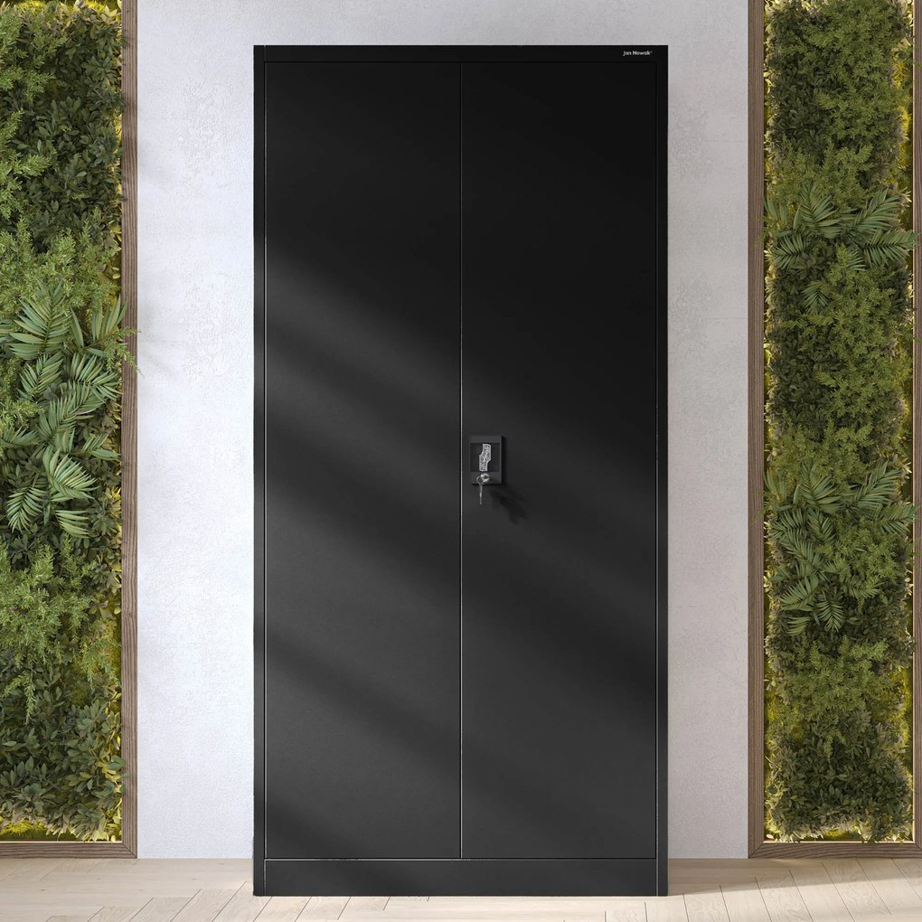 Víceúčelová kovová skříň s tyčí, černá, 900x1850x450 mm: DAWID All Black