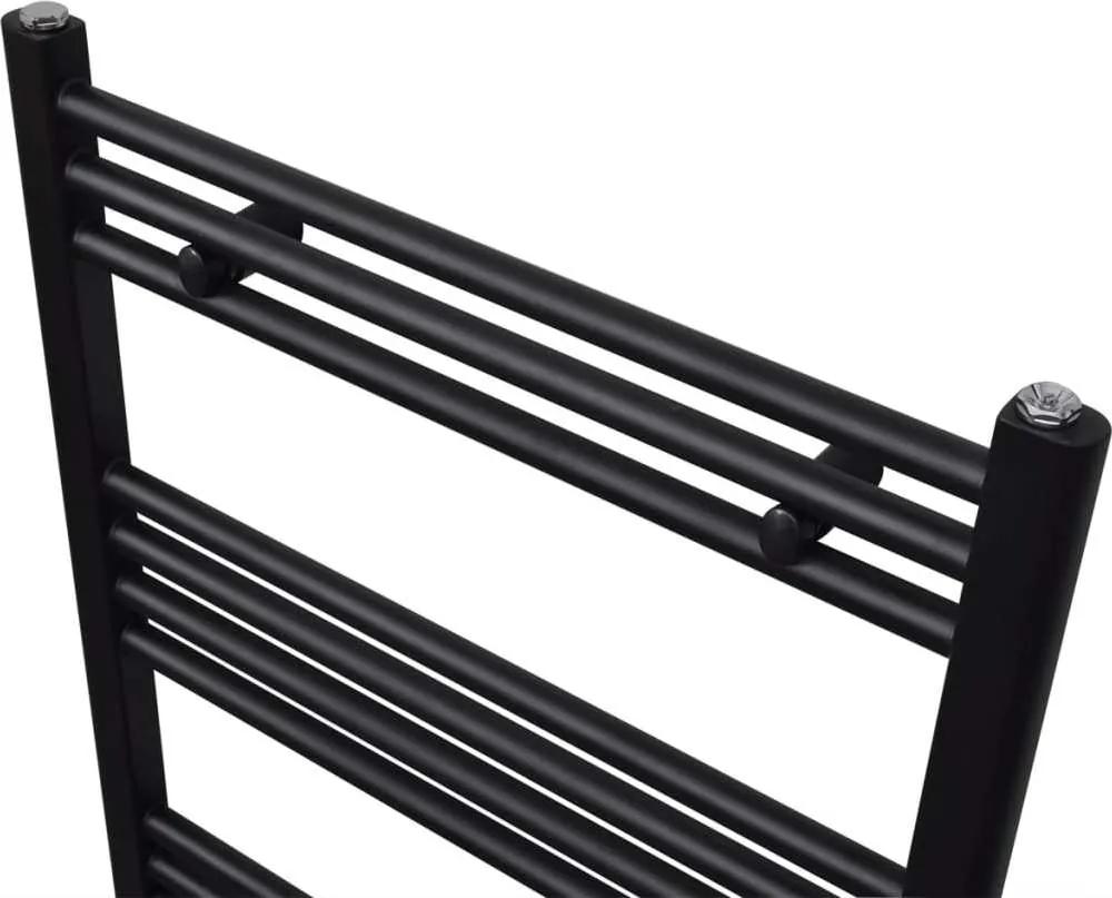 vidaXL Černý žebříkový radiátor na ručníky rovný ústřední topení 600 x 764 mm [141906] Barva: Černá