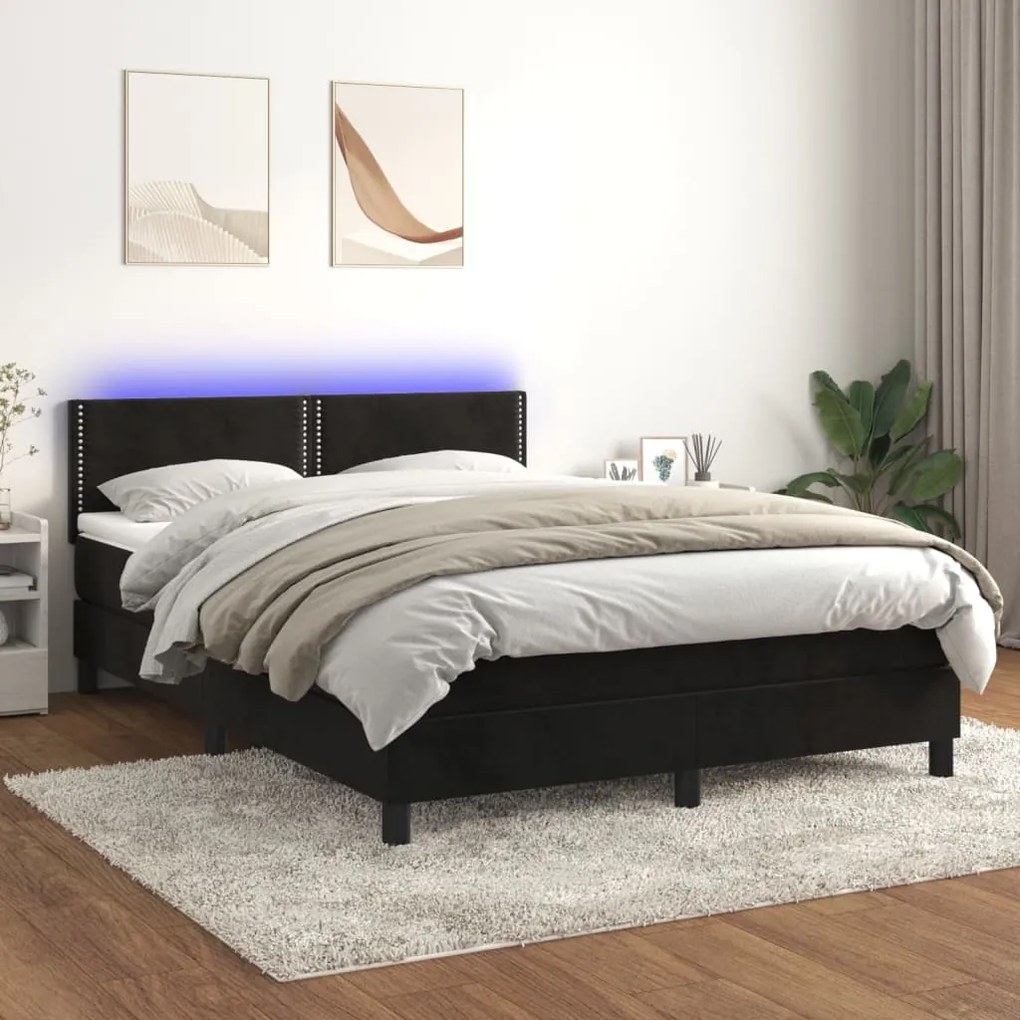 Box spring postel s matrací a LED černá 140x190 cm samet