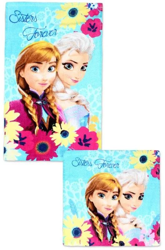 Ručník na ruce + ručníček na obličej Ledové království - Frozen - s Annou a Elsou - set 2 ks / 30x50 + 30x30 cm