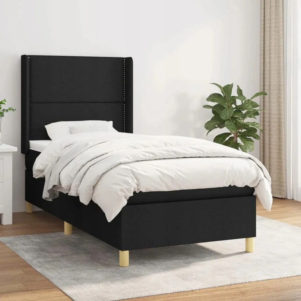 Box Spring Postel S Matrací Černá Textil Černá Hladké s hřebíky 80 x 200