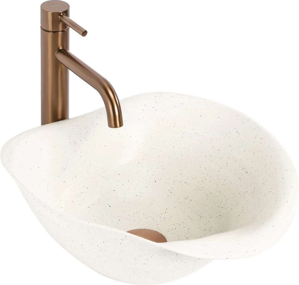 Rea ART, keramické umyvadlo na desku 400x390x160 mm, ruční výroba, model HM-34B, imitace kemene-béžová, REA-U0609