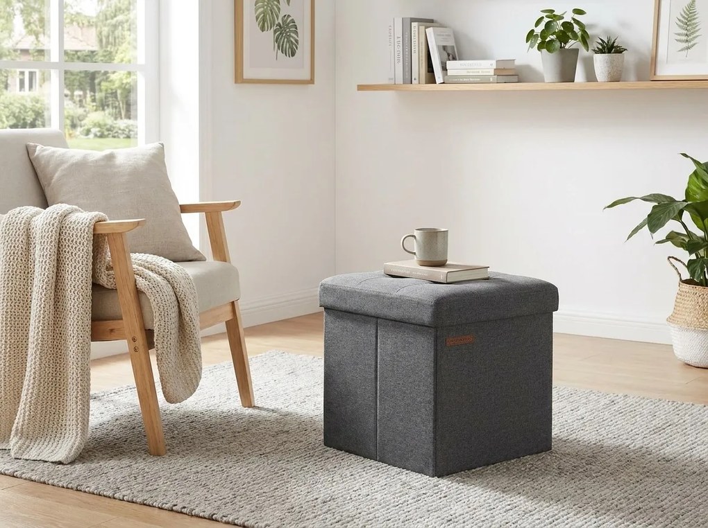 Skládací taburet s úložným prostorem COZY CUBE 30x30 cm, tmavě šedý