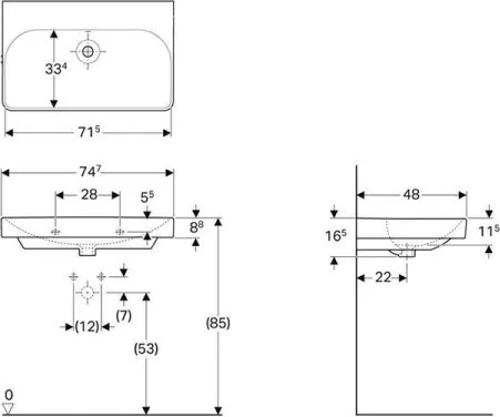 Geberit 500.249.00.2 - Závěsné umyvadlo Smyle Square 75x48 cm keramika/bílá