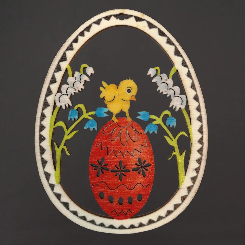 AMADEA Dřevěná dekorace vajíčko kuře s vajíčkem, velikost 9 cm, český výrobek