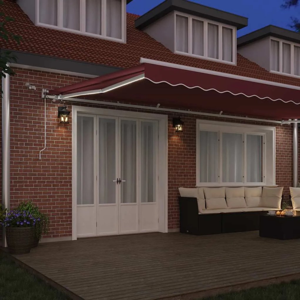 Automatická zatahovací markýza s LED burgundská 600 x 300 cm 3214981