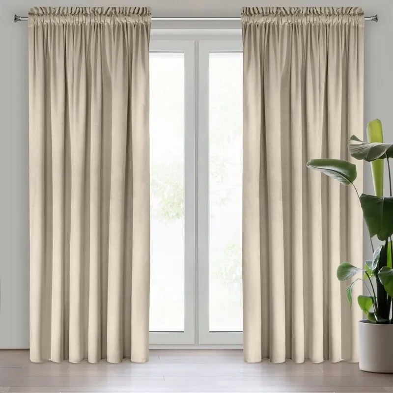 Design 91 Záclona 140x270 Rosa světle béžový velur připravená na pásku D91