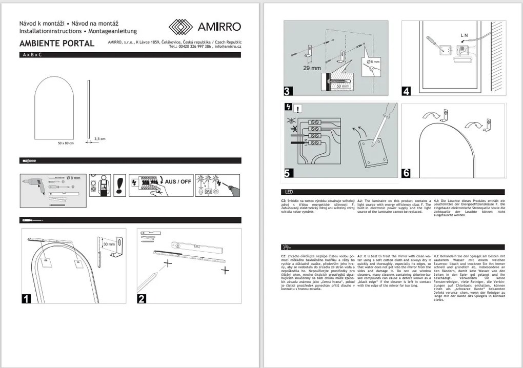 AMBIENTE PORTAL LED zrcadlo na chodbu do předsíně nástěnné do koupelny 412-450
