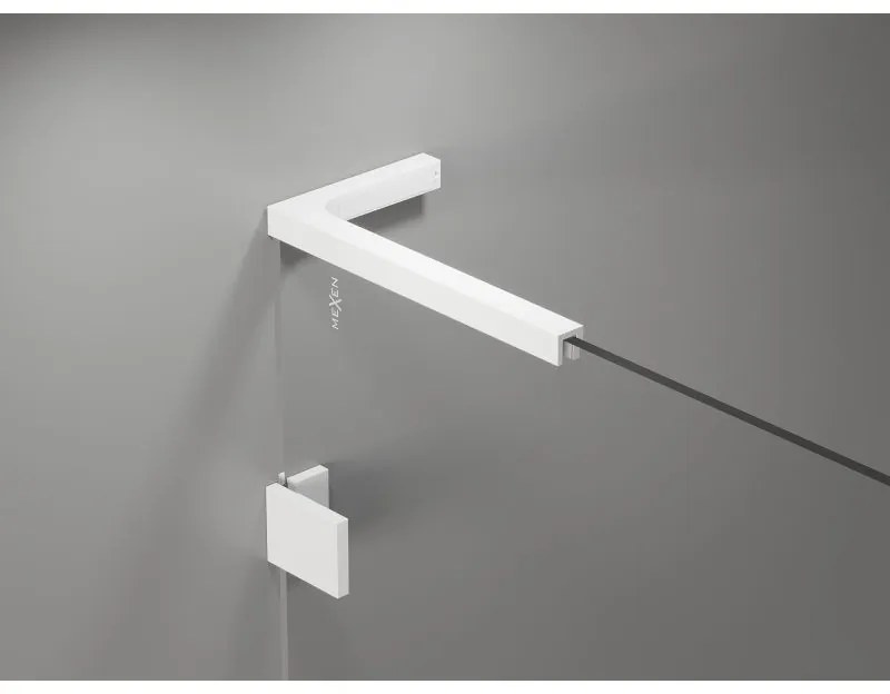 Mexen Lunar, L pětiúhelníkový sprchový kout naklápěcí doleva 80 x 80 cm, 8mm čiré sklo, bílý profil, 831L-080L-080P-20-00-L