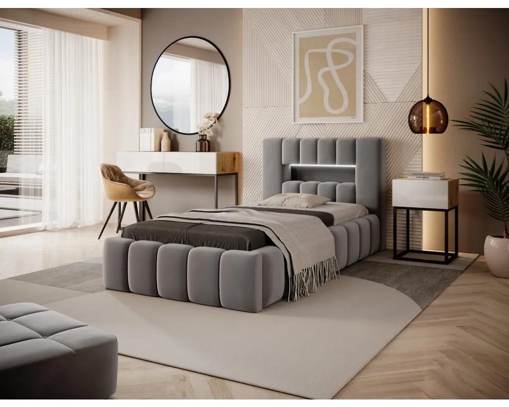 Eltap Čalouněná postel Lamica s úložným prostorem - dřevo Materiál a barva potahu: Nube 3 - šedá, Rozměry (cm): 90x200