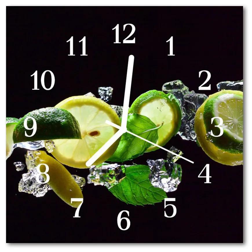 Nástenné skleněné hodiny Lemonové limetkou 30x30 cm