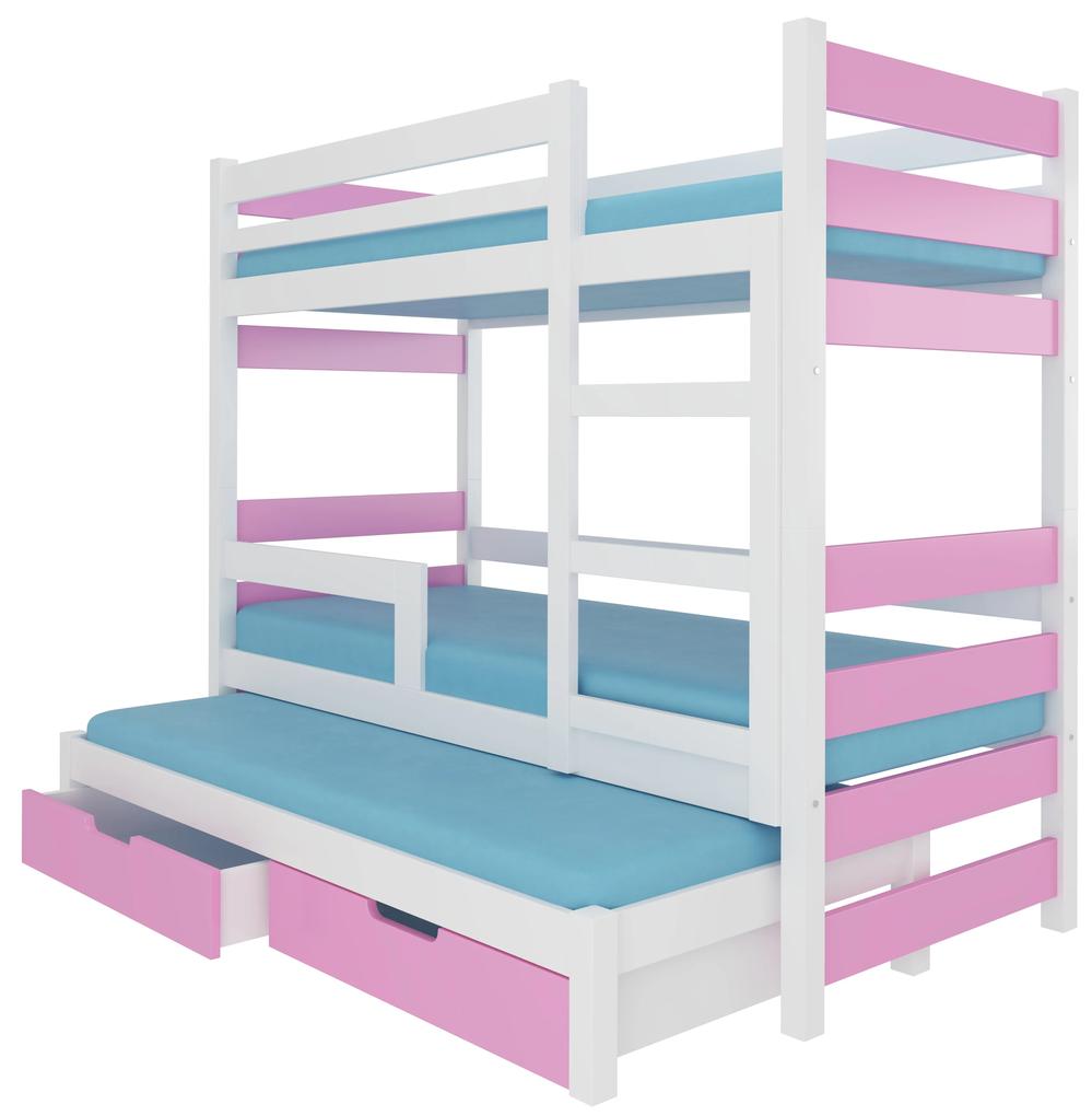 Patrová postel pro tři osoby s matracemi KARLO Hlavní barva: Pine, Další barva: Bílá