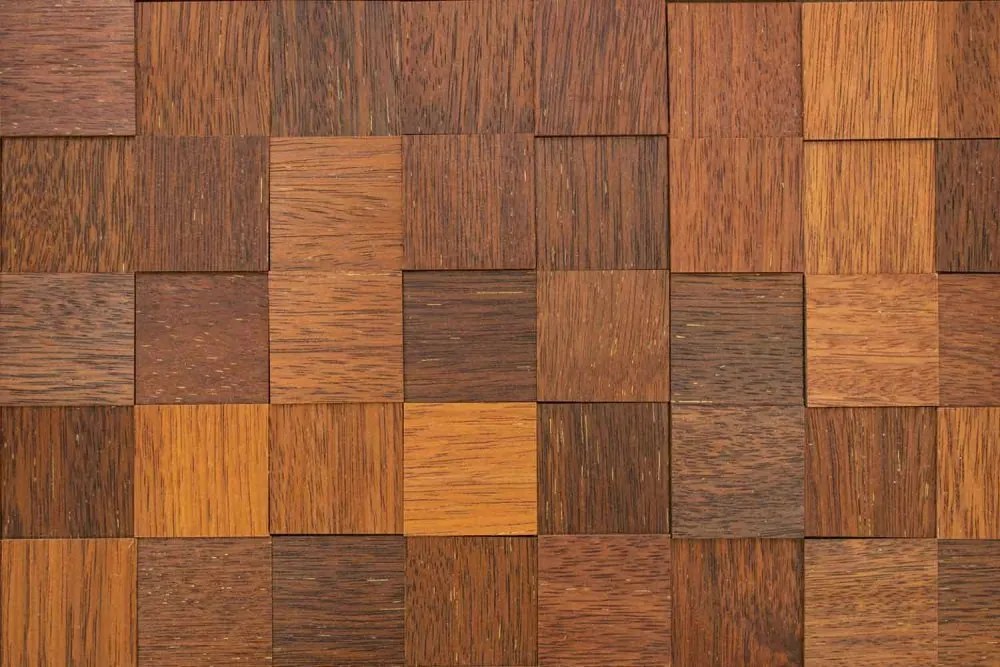 MERBAU 50, samolepící panel 300 x 300 mm (0,09 m²) - dřevěná mozaika 3D Broušený - olejovaný NA SAMOLEPÍCÍM PODKLADU