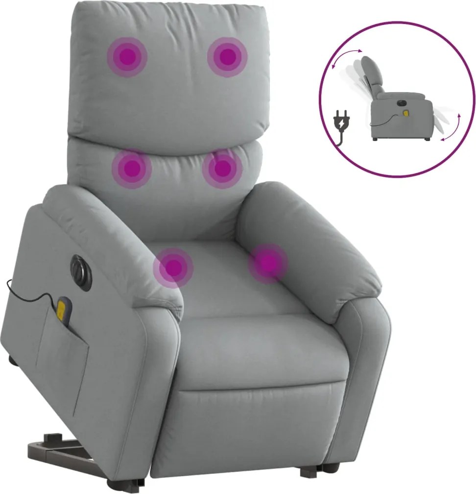 Elektrické zvedací masážní polohovací křeslo světle šedé textil 3204860
